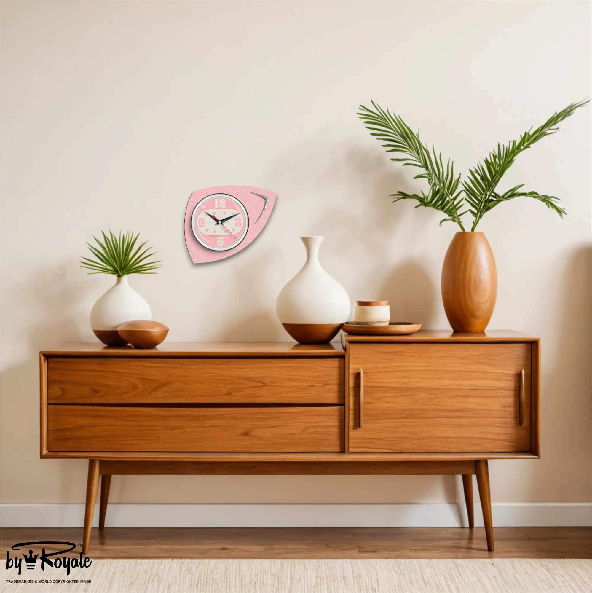 Mid Century Modern Royalexe Laminate Clock By Royale - Vertex in Pink ...